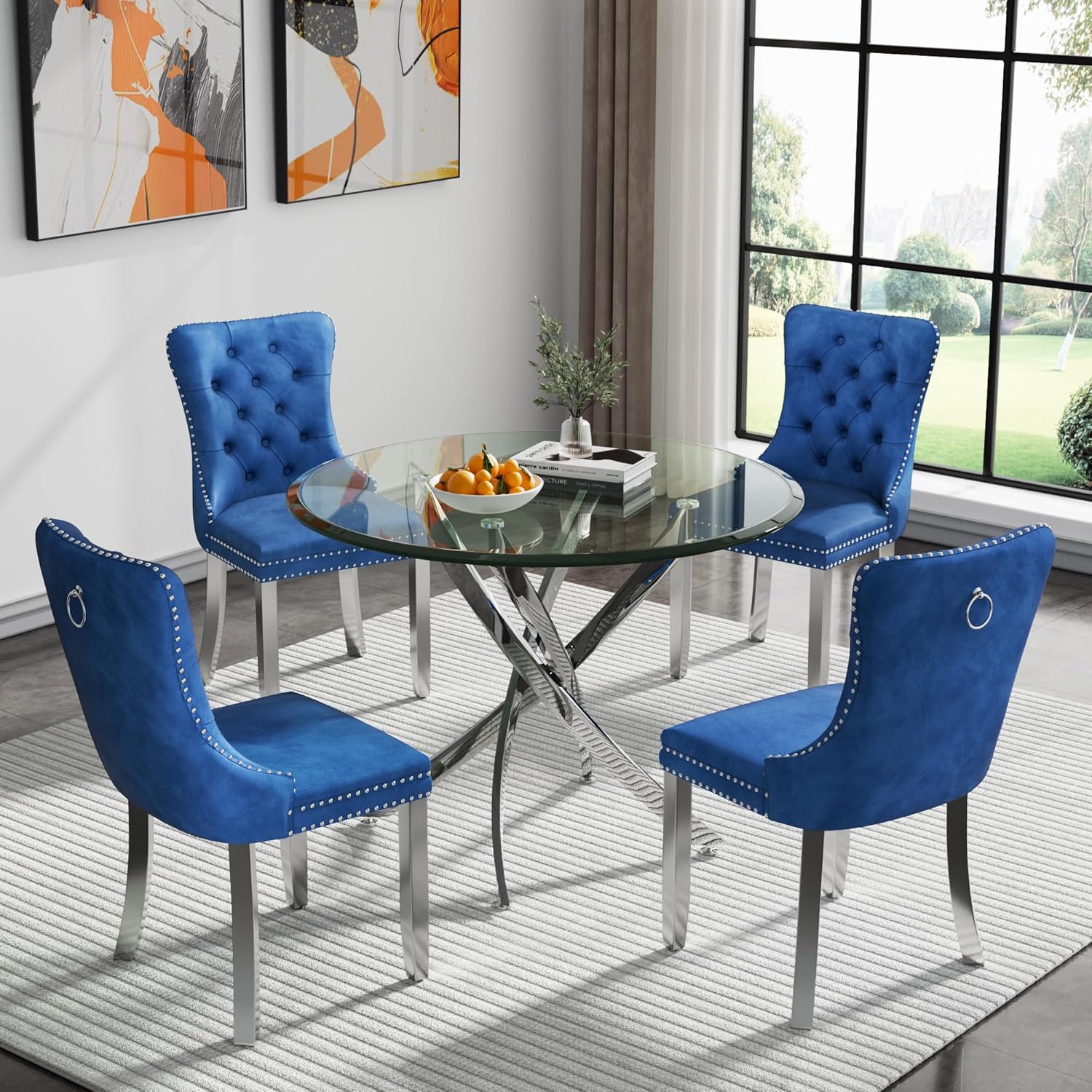 Amazon.com - SSLine Modern 5-Piece Round Glass Dining Table Set for 4 ...