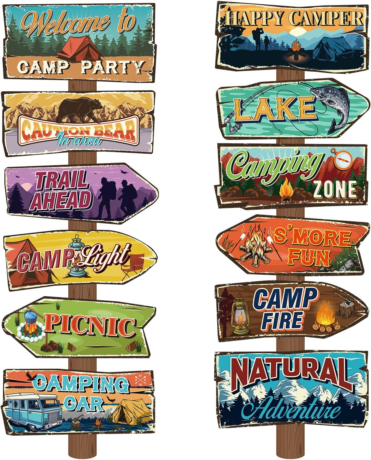 Amazon.com: Qunclay 24 Pcs Camping Party Sign Camping Party Decor ...
