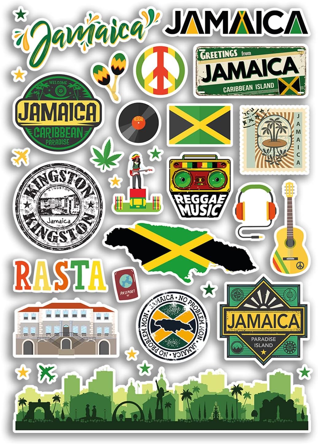 A4 Sticker Sheet Jamaica Landmarks Vinyl Stickers - Jamaican City Map ...