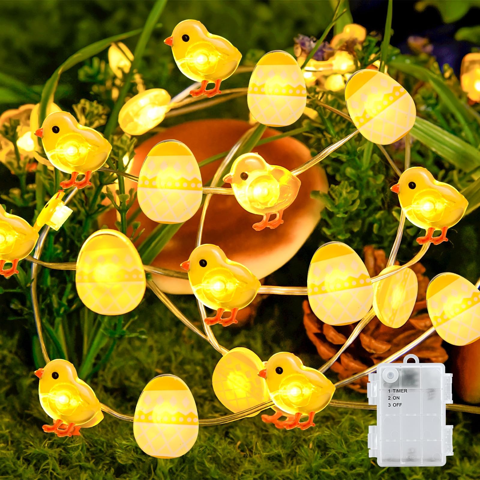 Gcstnn Easter Fairy Lights, 6.6FT 20LED Easter Egg Chicken String ...