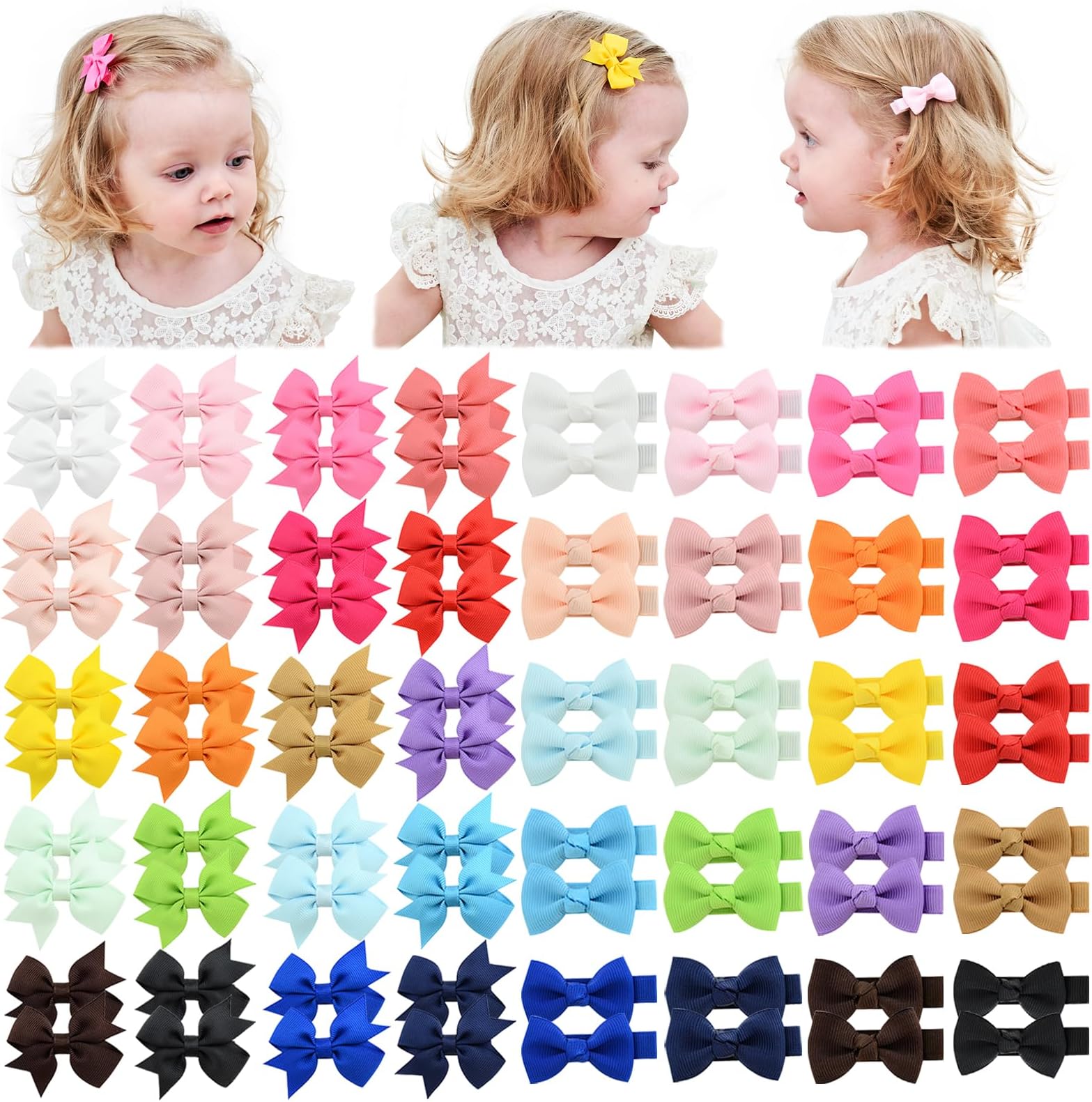 Amazon.com: doboi 50PCS 2'' Baby Hair Bows Clips Fully Lined Grosgrain ...