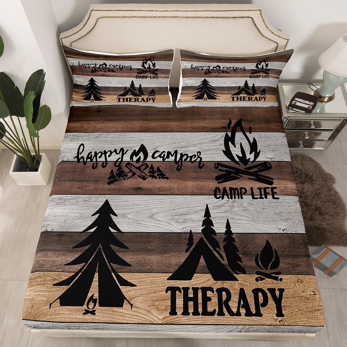 Amazon.com: Erosebridal Happy Camping Fitted Sheet Twin for Camping Fan ...