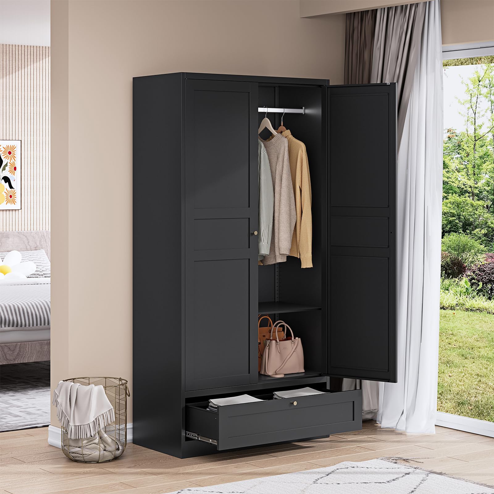 Amazon.com: LISSIMO Metal Wardrobe Closet Cabinet,Armoire Wardrobe ...