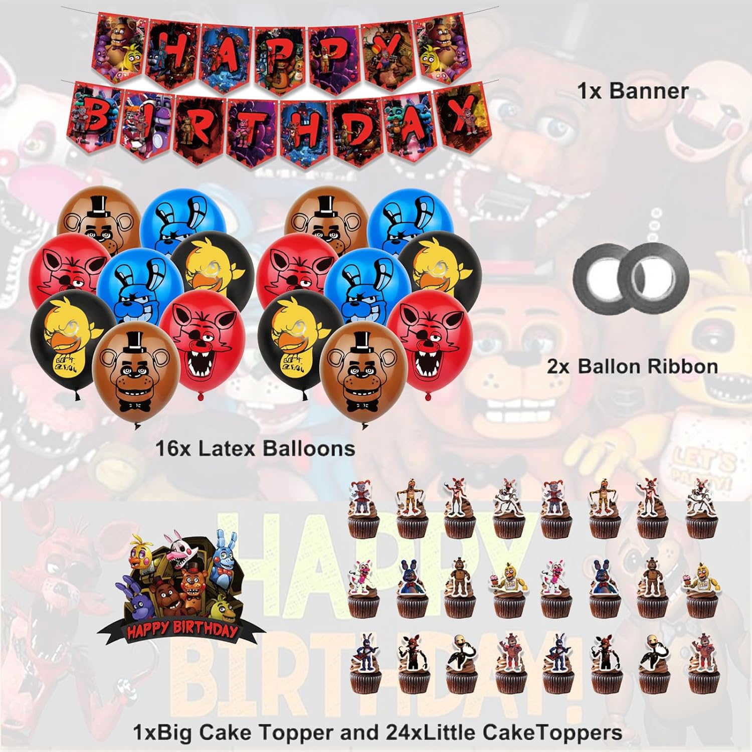FNAF – Decoraciones de fiesta de cumpleaños, suministros de fiesta de ...