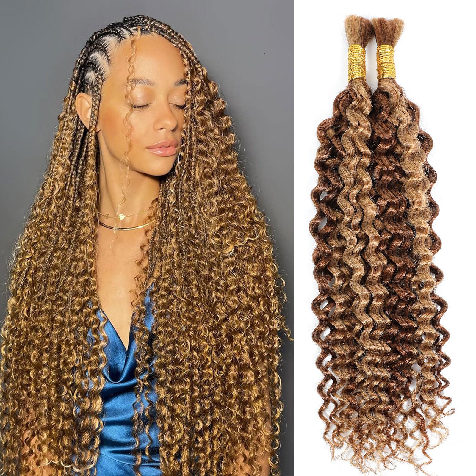 Amazon.com : DSEKCAIN P27/30 Curly Human Braiding Hair for Boho Braids Bulk Human Hair for ...
