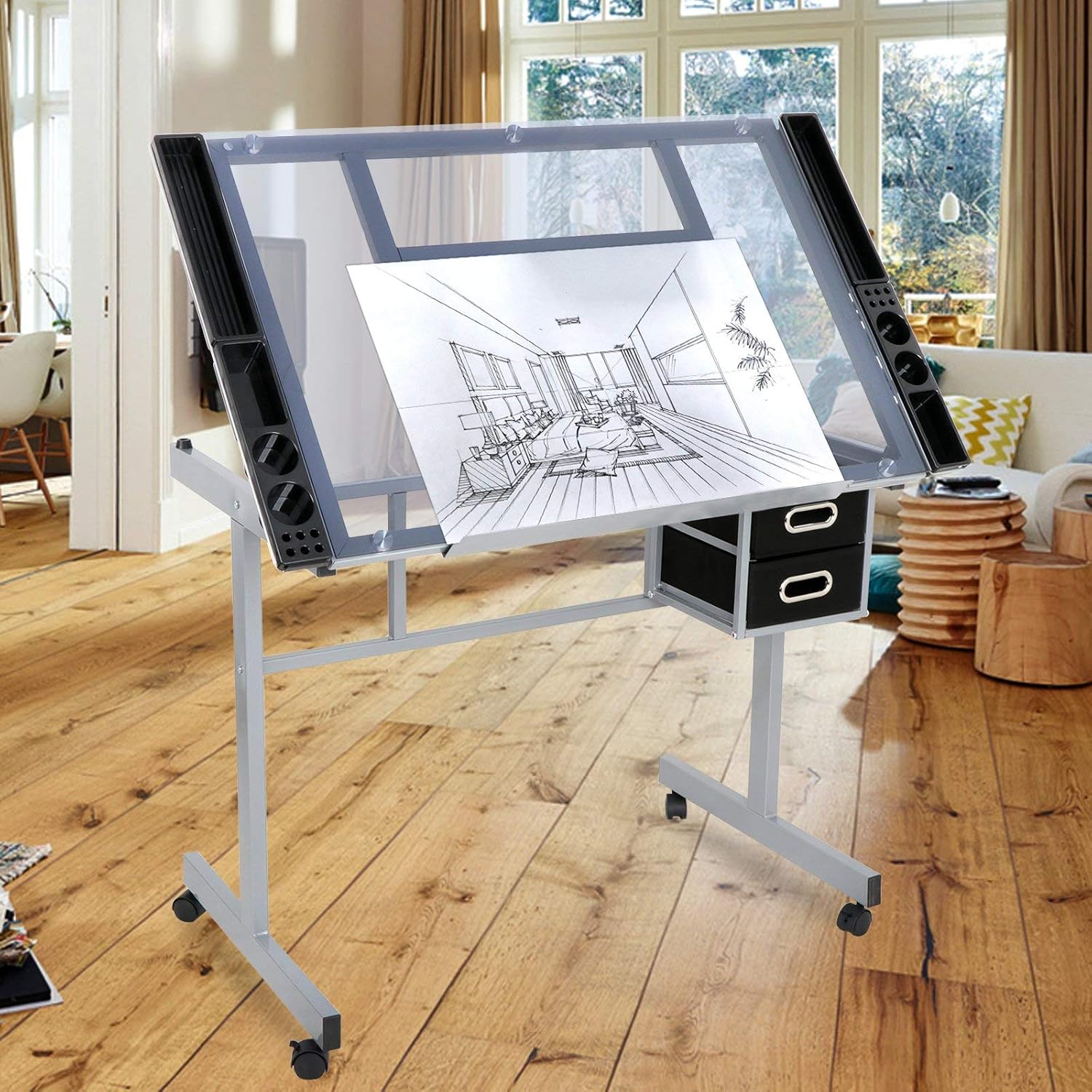 Versatile Adjustable Drafting Table with Glass Nepal | Ubuy