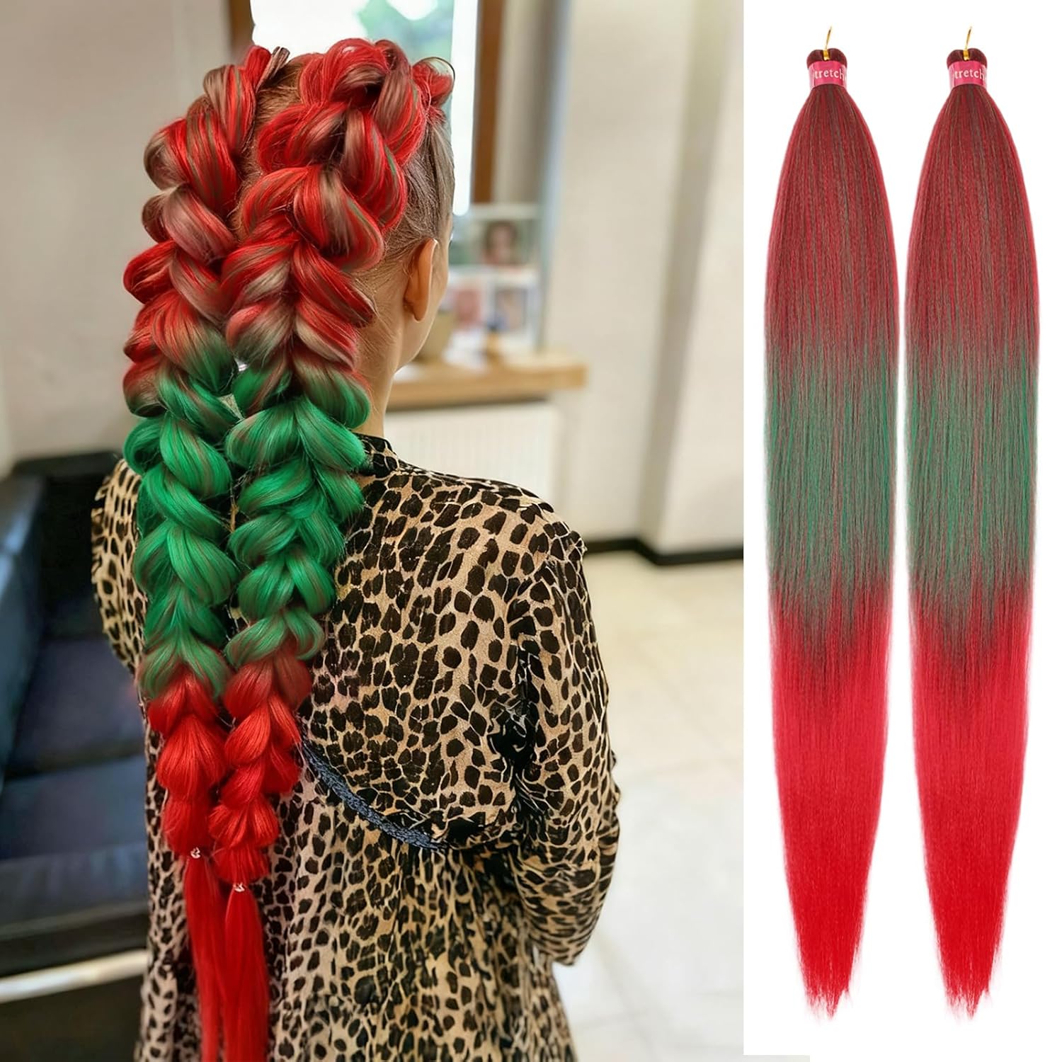Amazon.com : Ombre Red-Green-Red Braiding Hair Extension, 28 Inches Pre ...