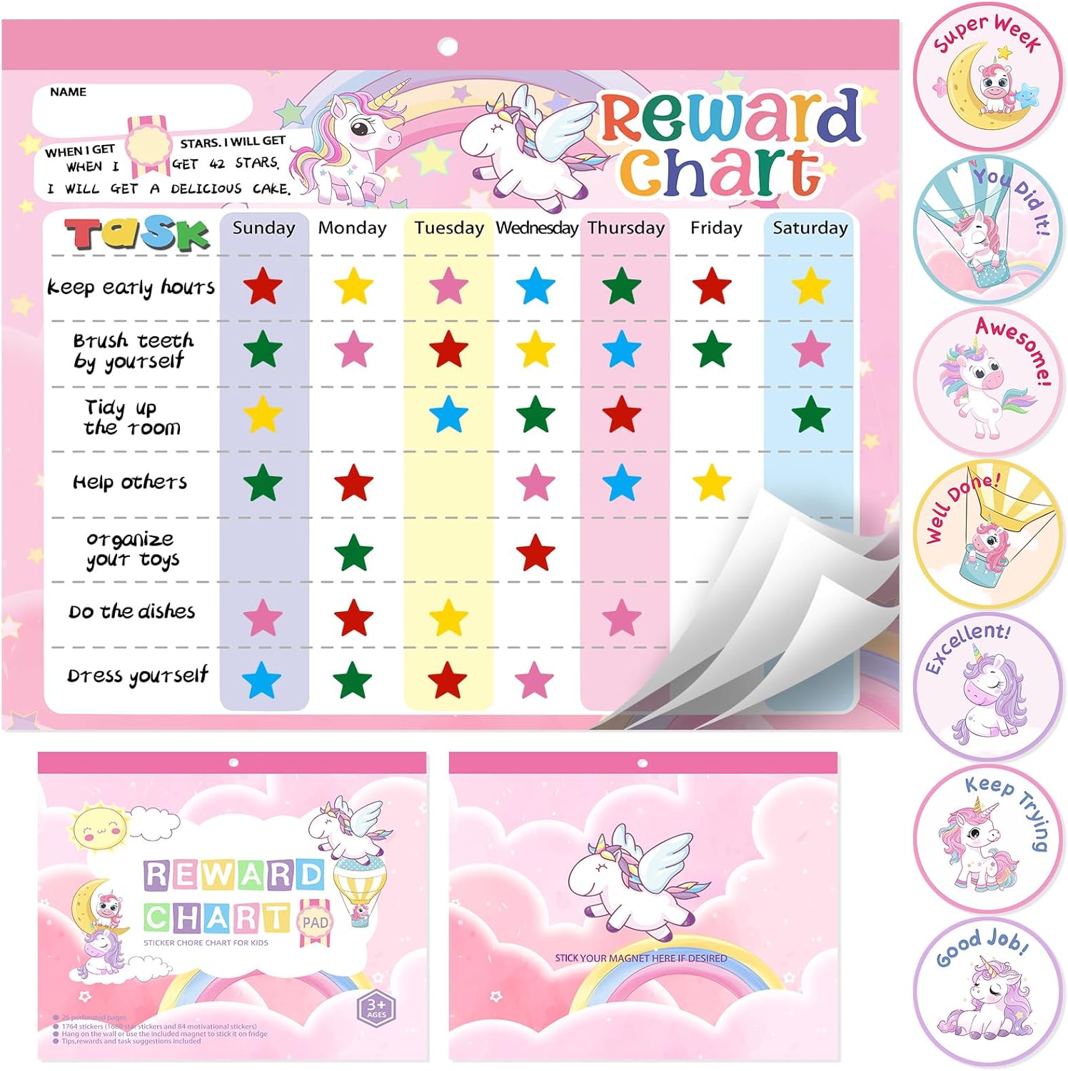 Magnetic Reward Chart for Kids at Home, Behavior Chart Pad with 26 ...