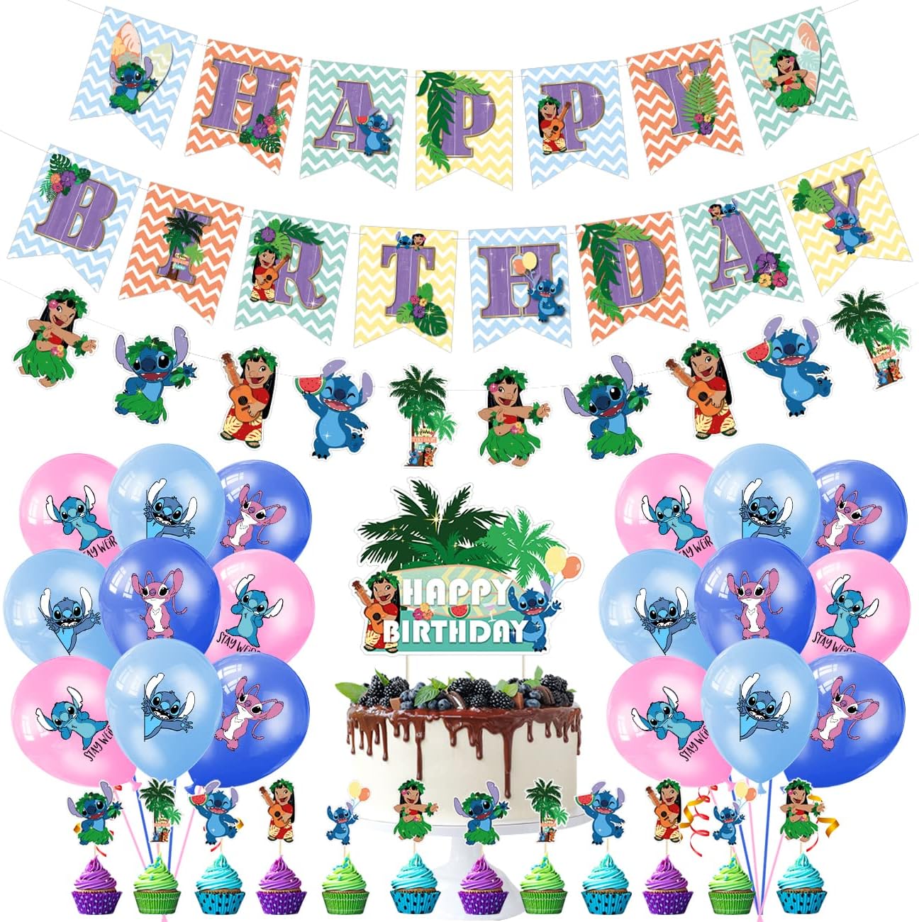Stitch Birthday Decorations, 32 pcs Stitch Party Supplies, Stitch ...