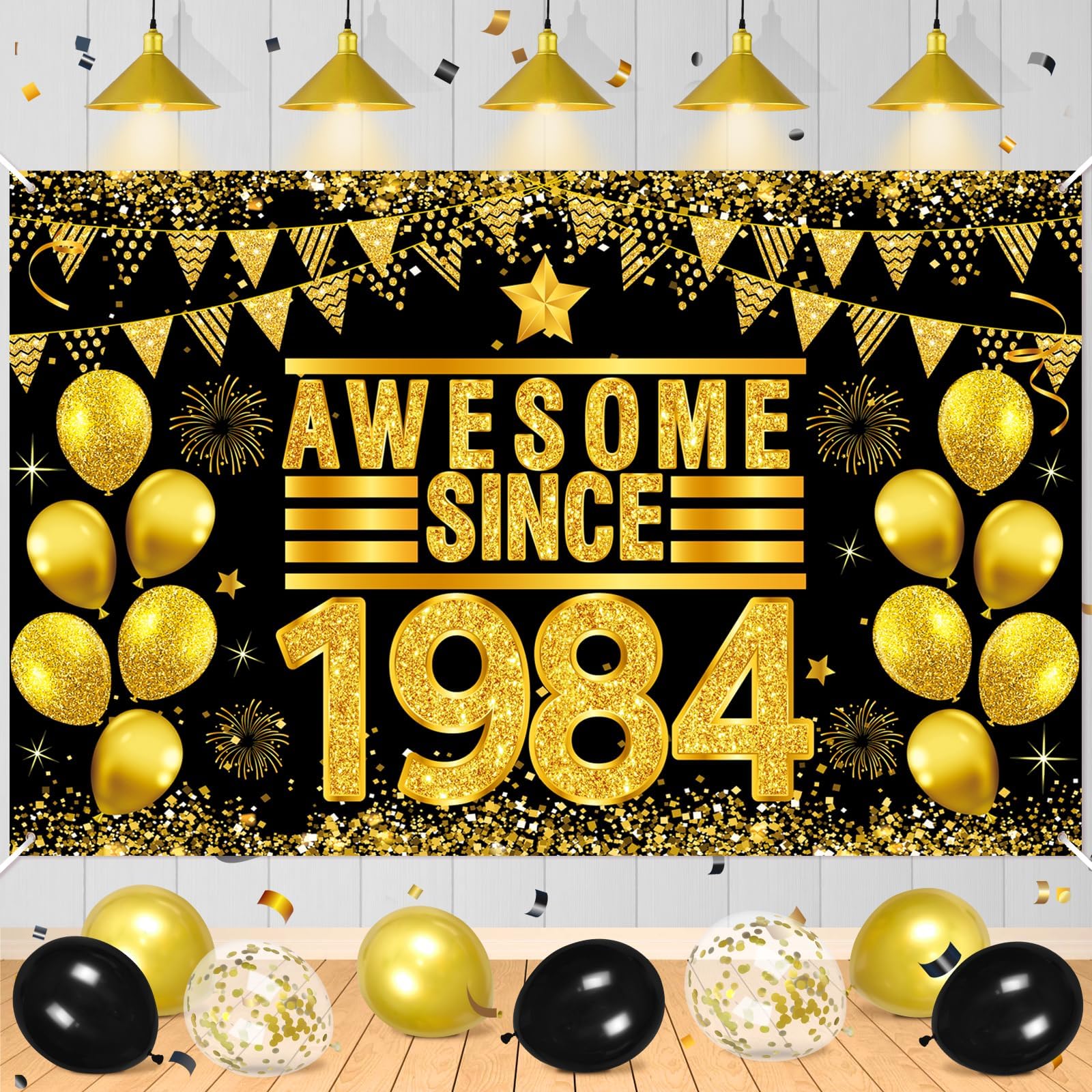 Amazon.com: Black Gold Happy 40th Birthday Banner Decorations Awesome ...