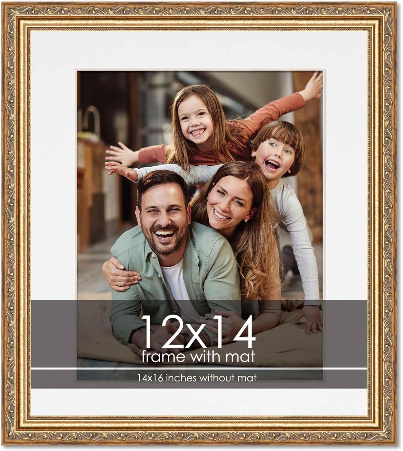 Amazon.com - 12x14 Frame with Mat - Antique Gold 14x16 Frame Wood Made ...