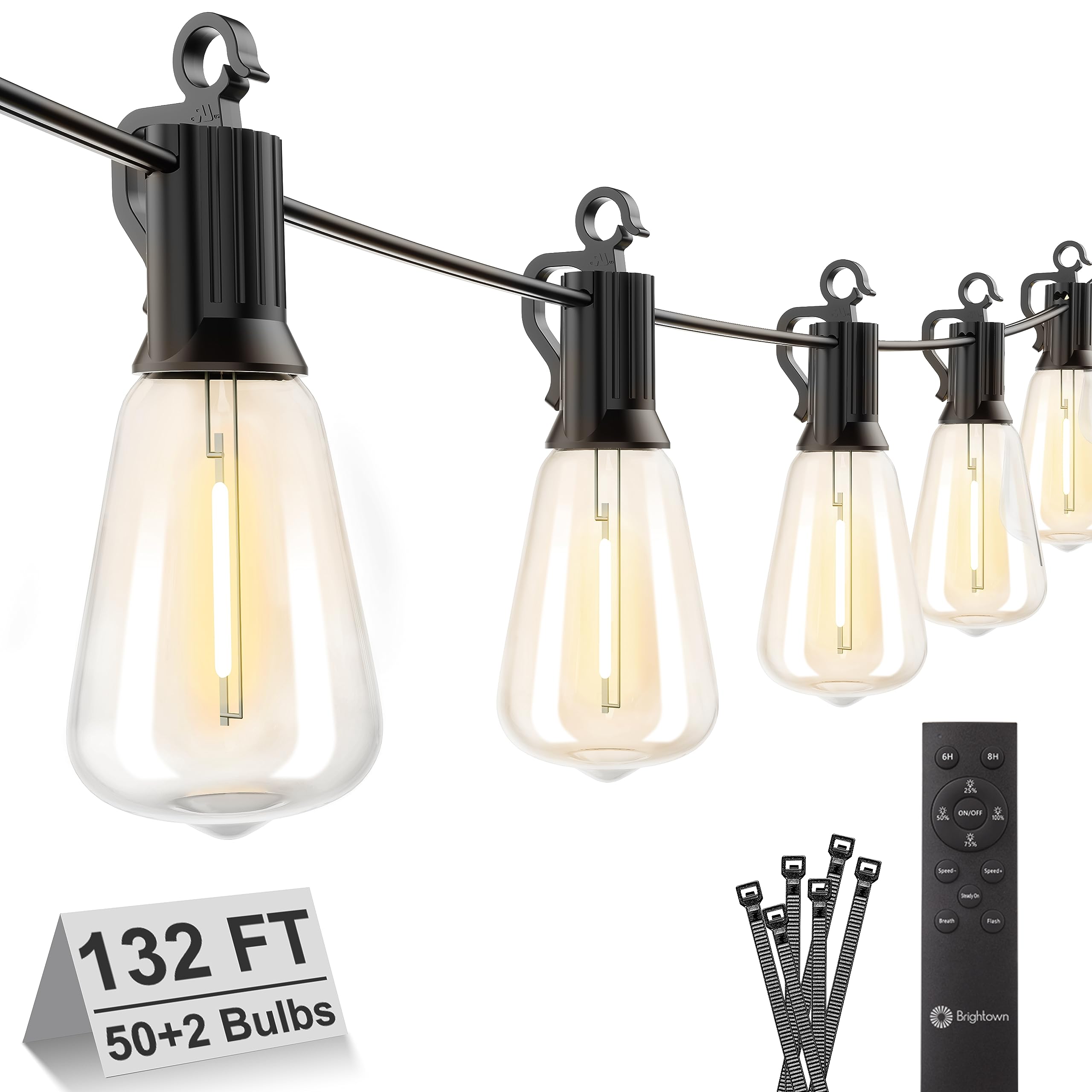 Brightown 132FT Outdoor String Lights Waterproof, LED Patio Lights with ...