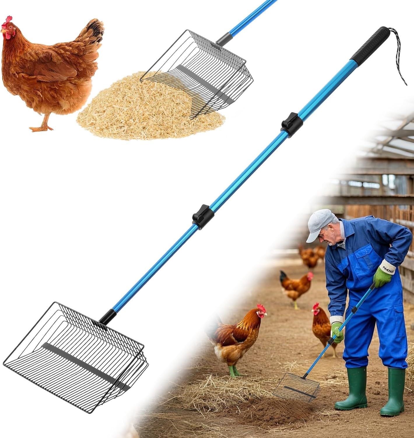 Amazon.com : Polarduck Large Chicken Poop Scooper & Rake: 22"-41 ...