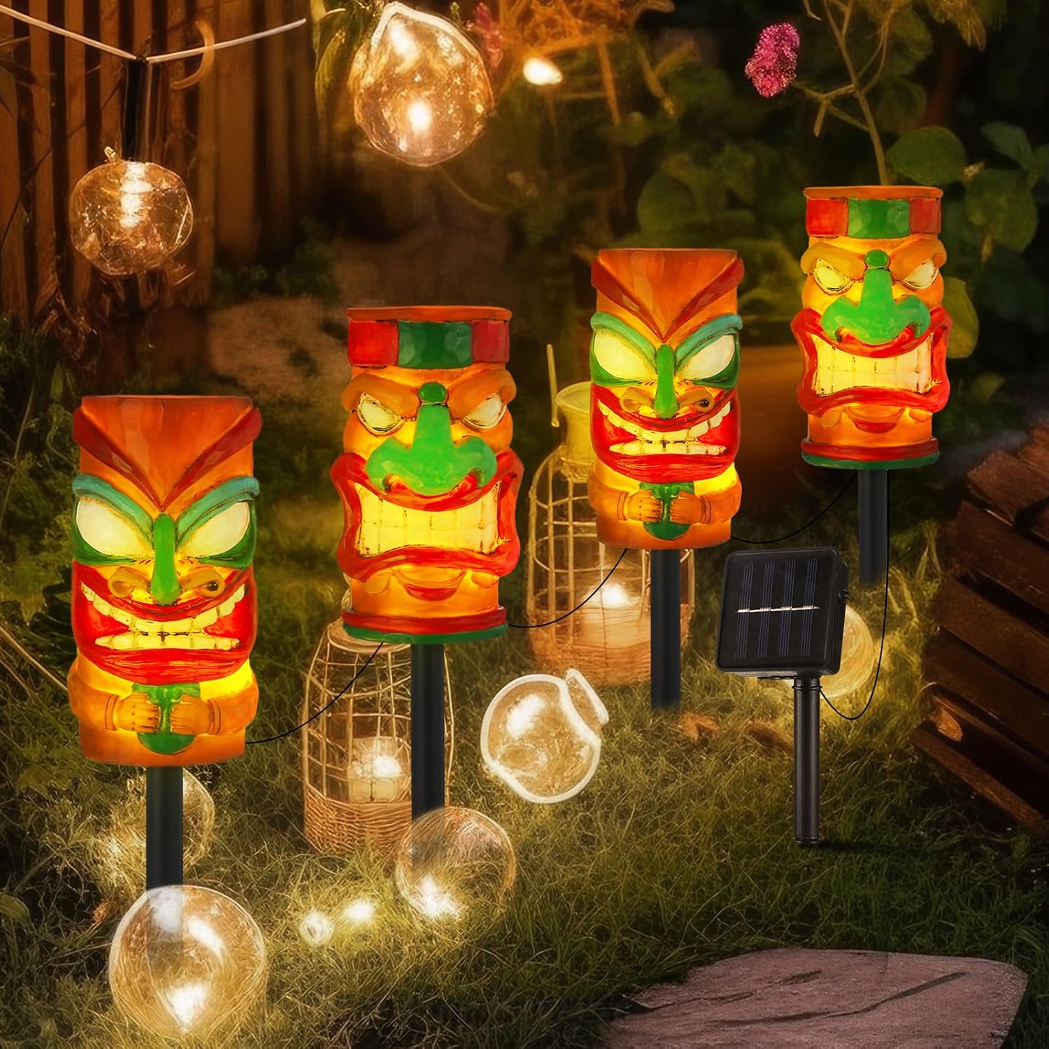 Tujoe 4 Pcs Tiki Solar Light Decor Outdoor Christmas Decorations ...