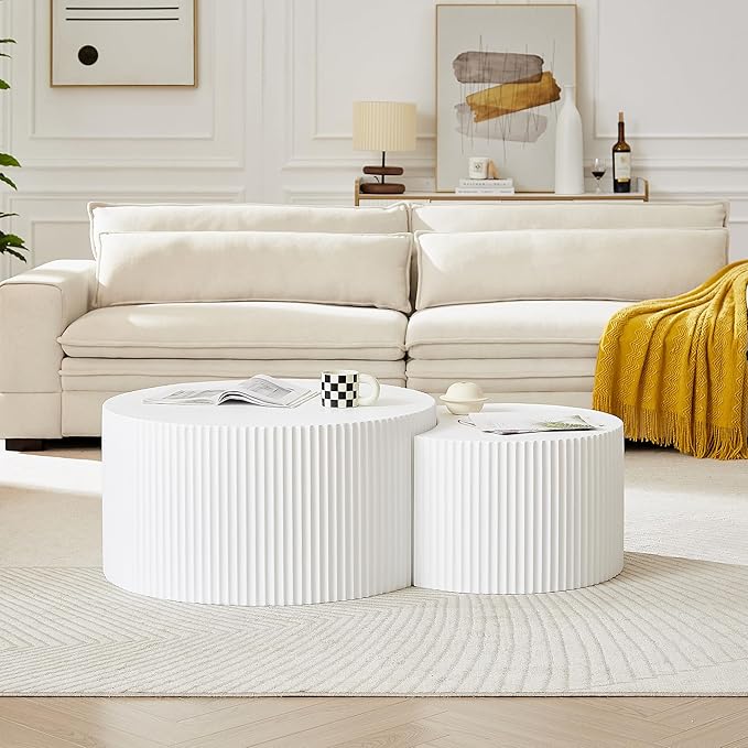 Amazon.com: LyuHome Nesting Coffee Table Set of 2, Modern Round Coffee Table End Table Set for ...