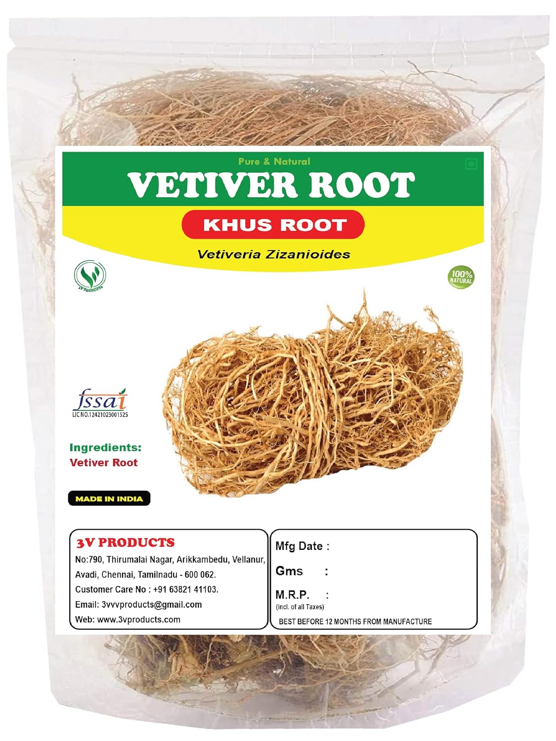 Buy 3V PRODUCTS Organic Vetiver Root 50g | Khus Root | Vetiveria ...