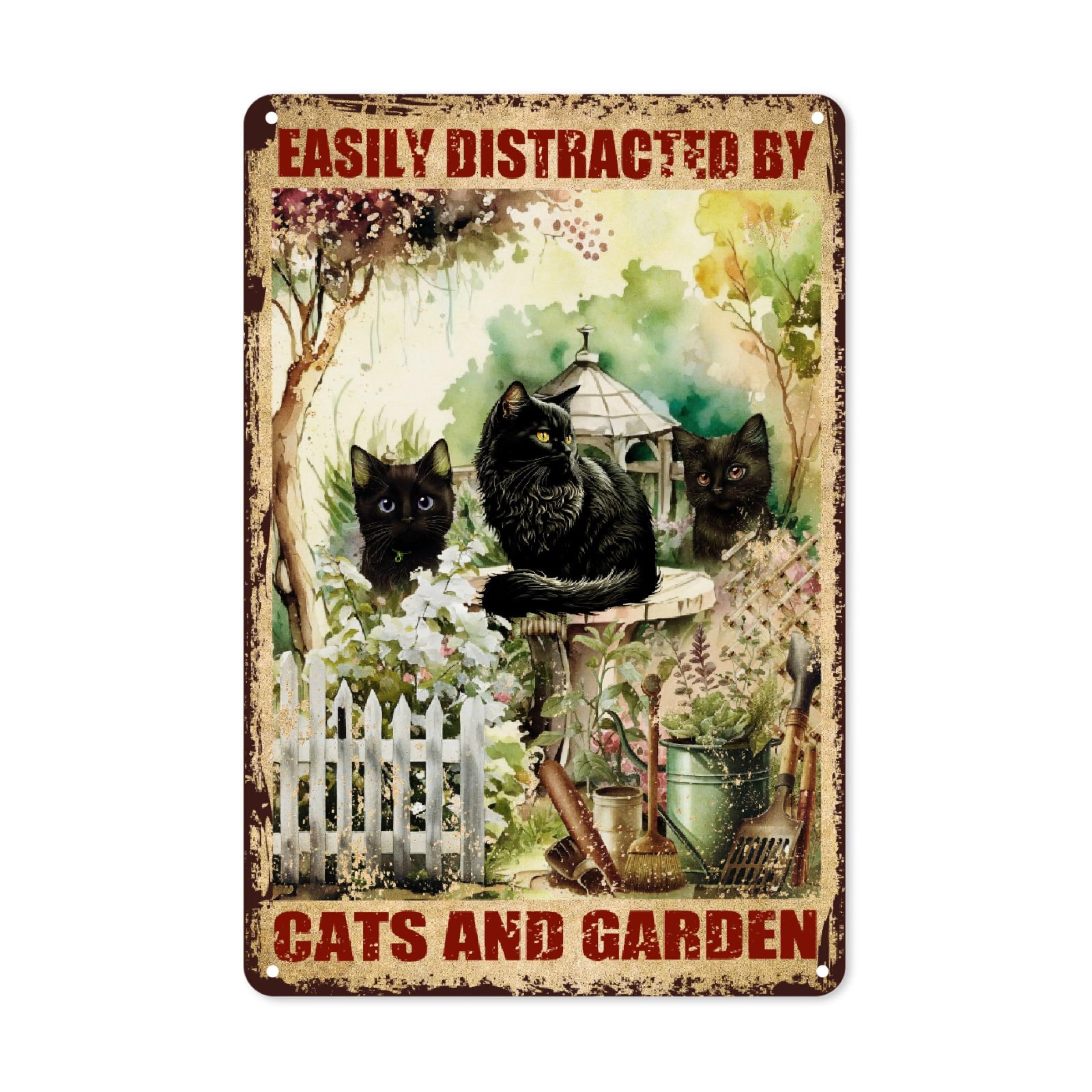 Amazon.com : Cats And Garden Poster 8 X 12 Inches Aluminum Metal Sign ...