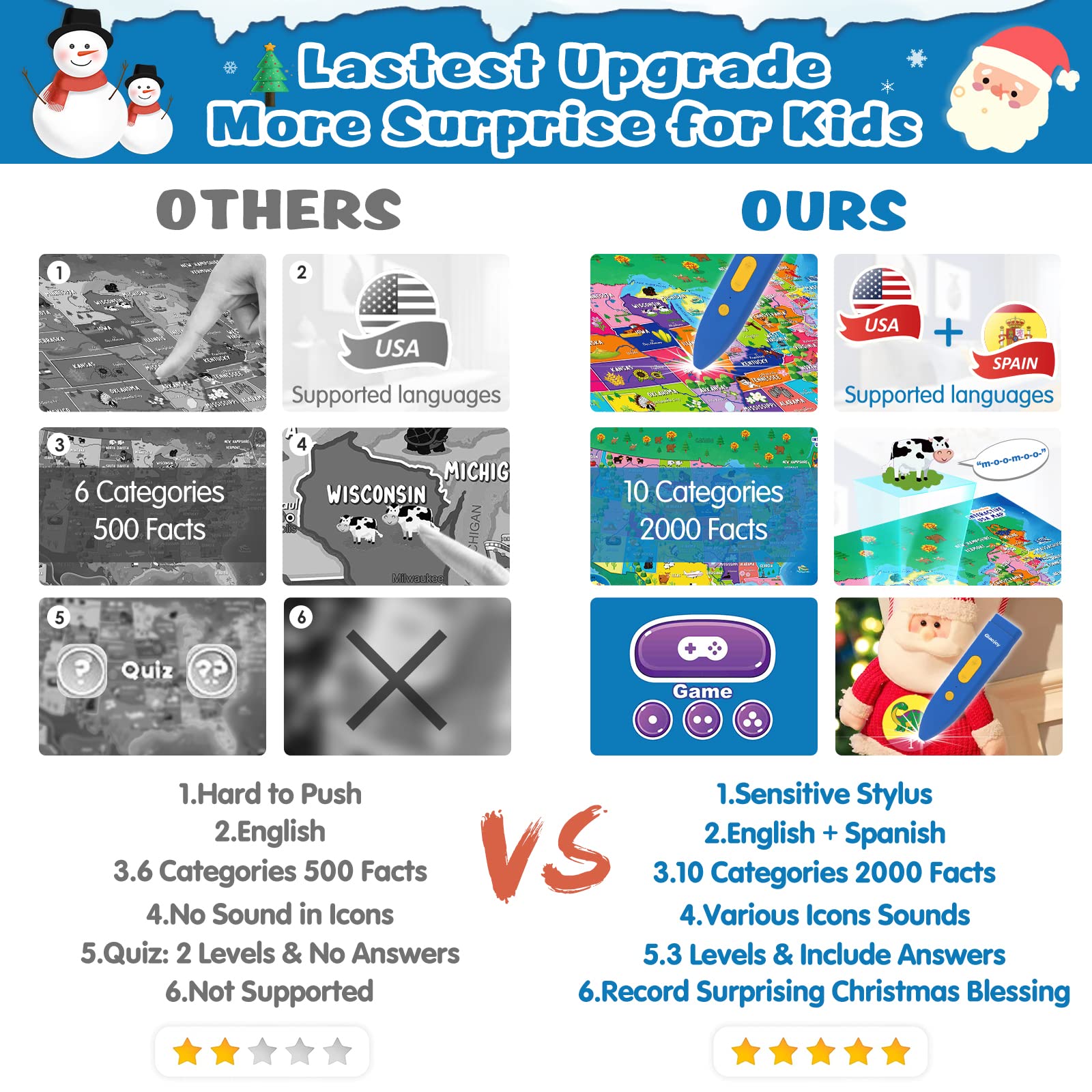 Qiaojoy Interactive Kids Map Bilingual United States Map for Kids ...