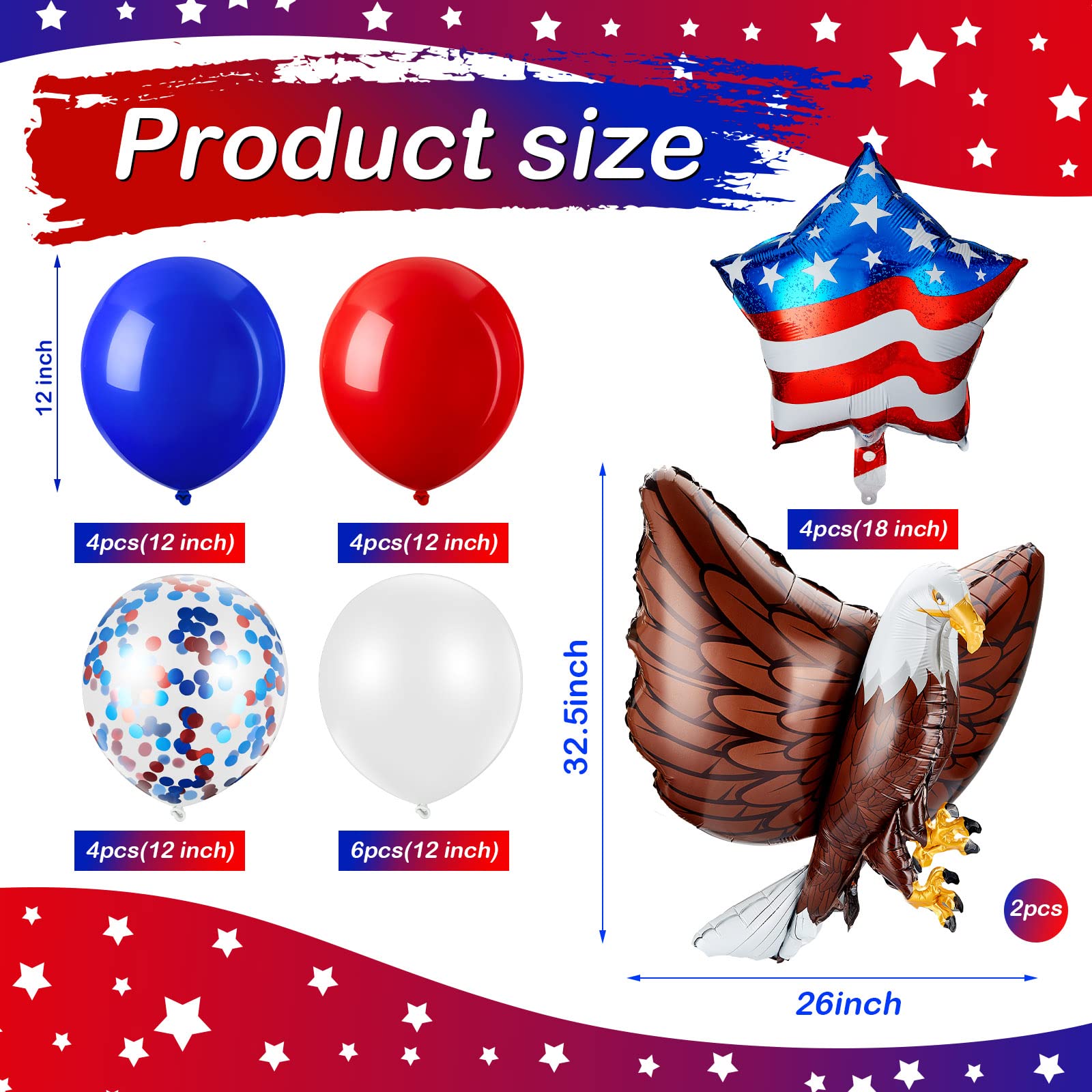 Snapklik.com : 24 Pcs 250th Anniversary Patriotic Eagle Balloon USA ...