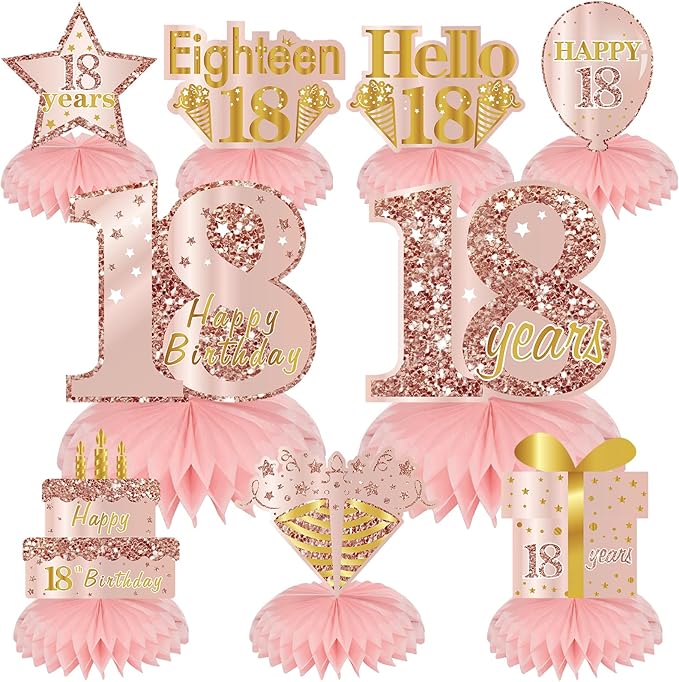 Amazon.com: Turypaty Pink Rose Gold 18th Birthday Honeycomb ...