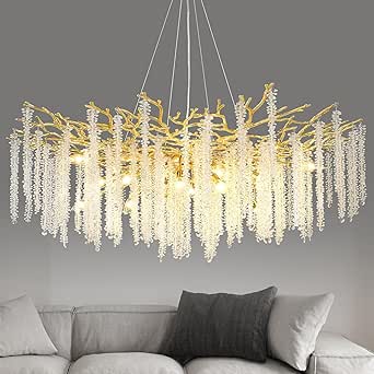 NILSE Modern Crystal Tree Branch Chandelier, D39.37'' Gold Weeping Willow Chandeliers Indoor ...