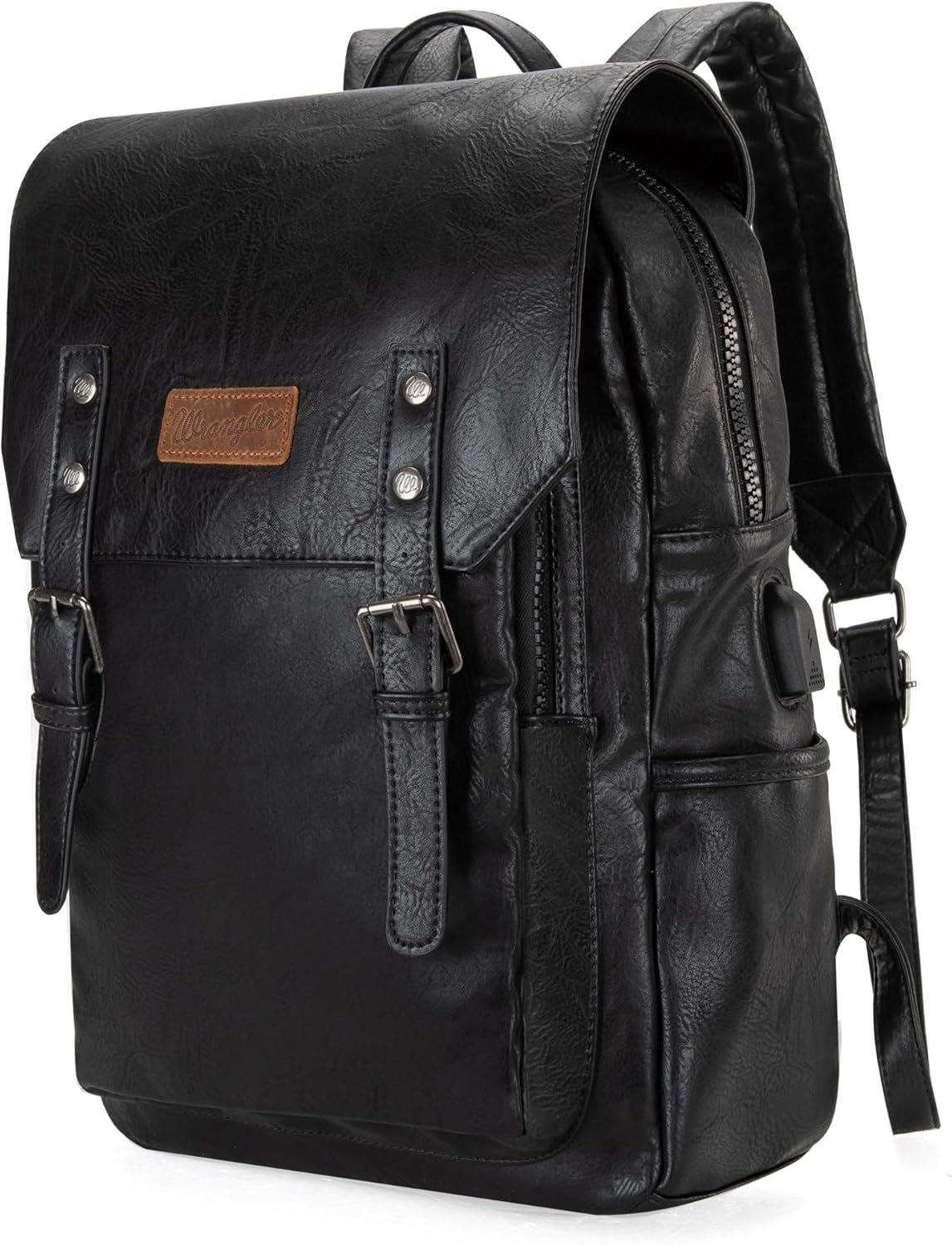 Amazon.com: Wrangler Black PU leather Backpack for Men & Women Vintage ...