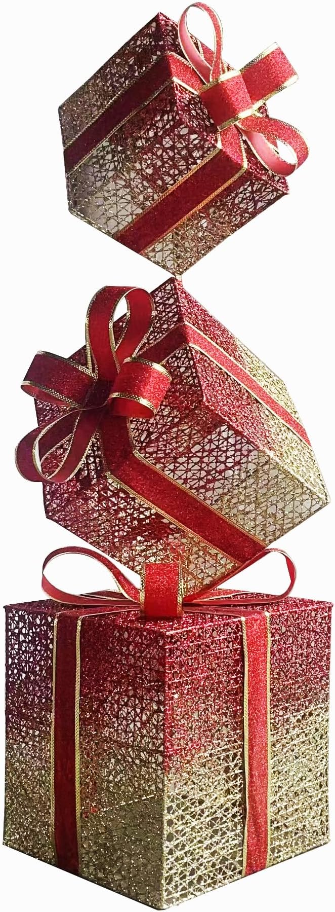 Amazon.com: Set of 3 Christmas Lighted Stacked Gift Boxes, Pre-lit 100 ...