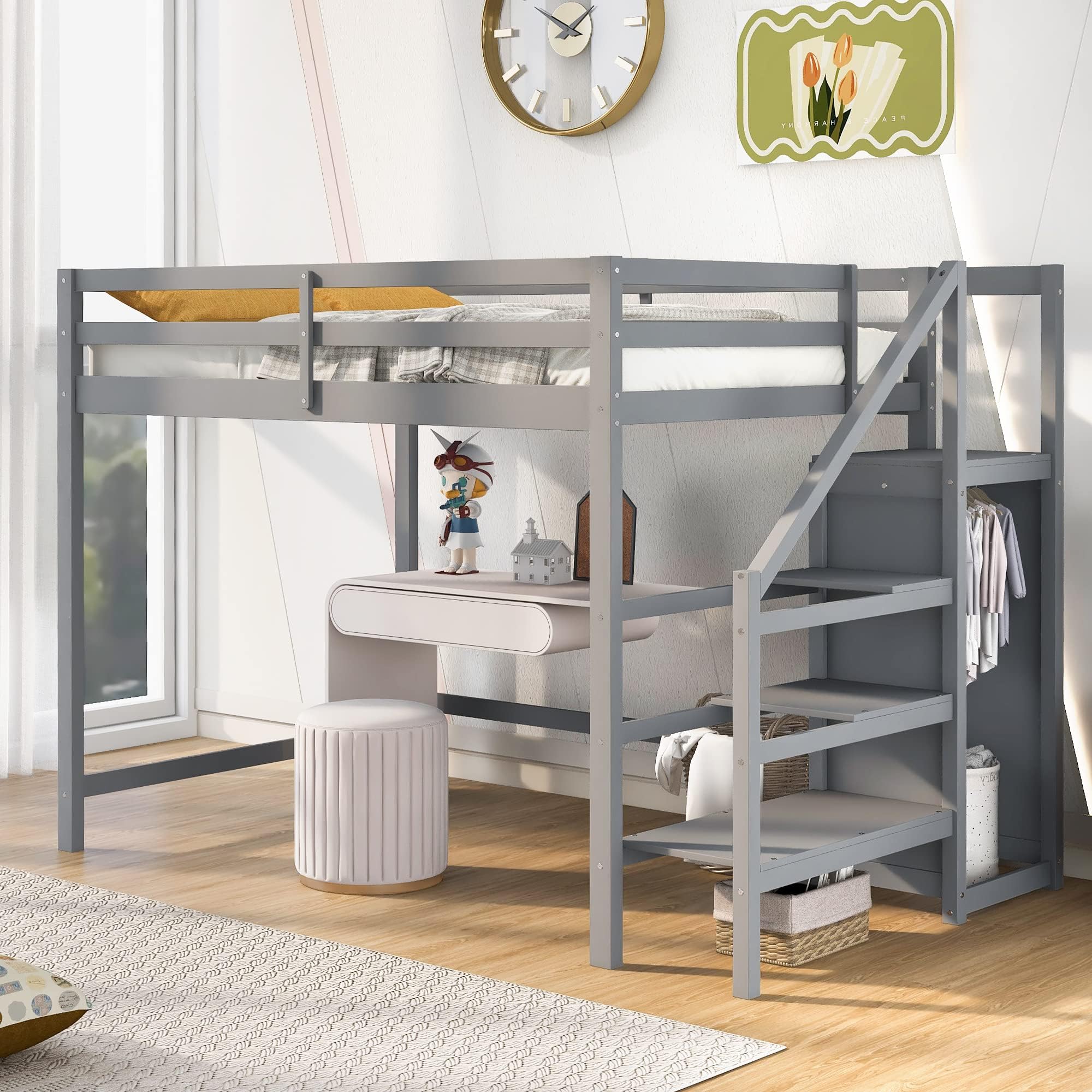 Amazon.com: Harper & Bright Designs Gray Full Loft Bed with Desk ...