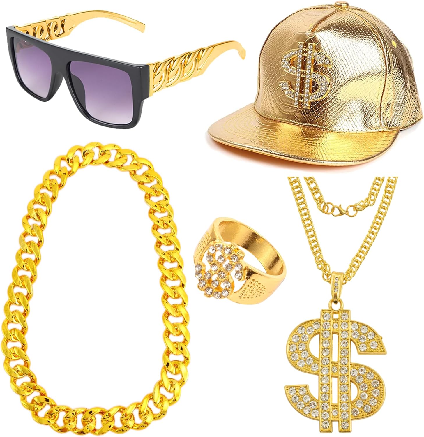 Amazon.com: MOZAKA 80s 90s Hip Hop Costumes Outfit for Men Gold Chain ...