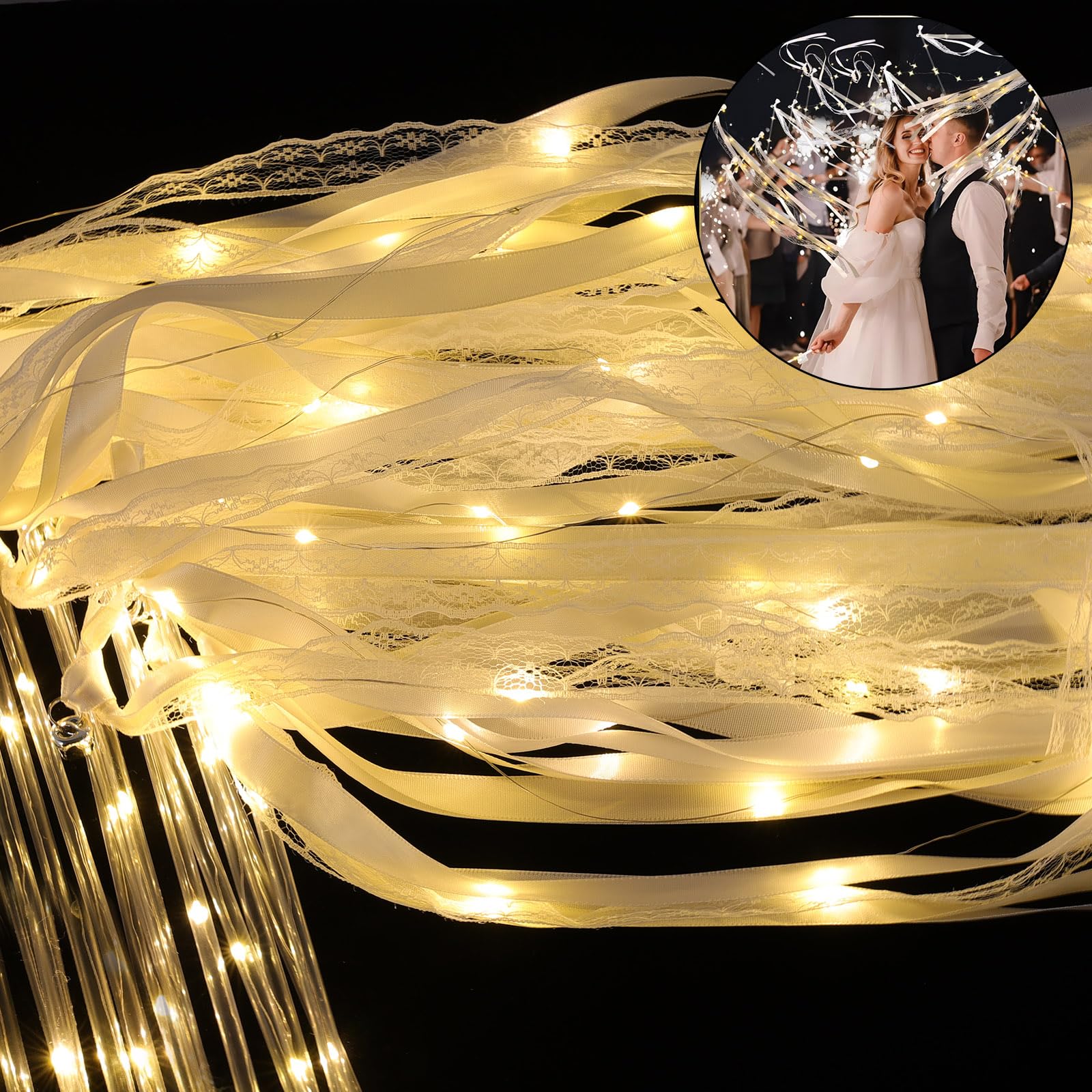 Amazon.com: 100 Pcs Wedding Wands Ribbon with 3 Colorful Flashing Modes ...
