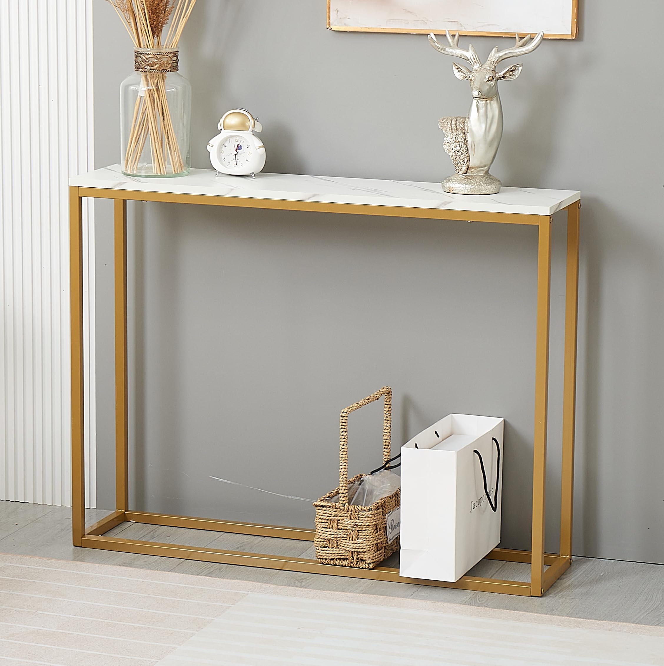 Amazon.com: 55 Inch Gold Console Table, Modern Faux Marble Entryway ...