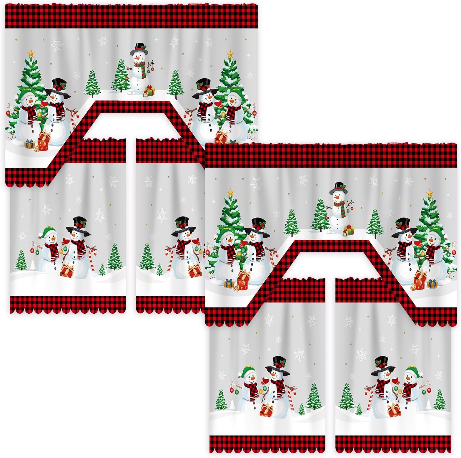 Amazon.com: HunnmingRe Christmas Kitchen Curtain Set Snowman Window ...