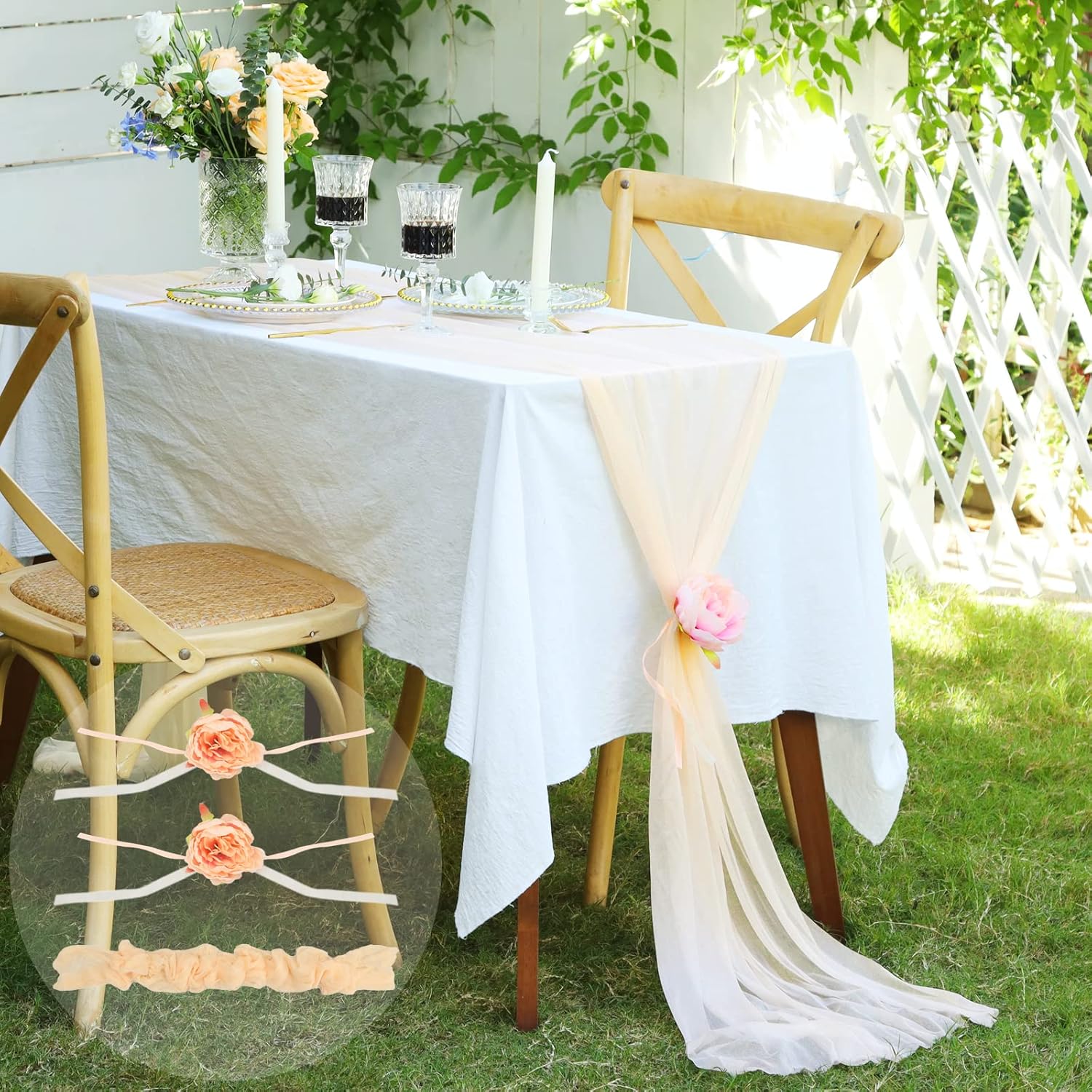 Amazon.com: Beamlike 10ft Champagne Chiffon Sheer Table Runner for ...