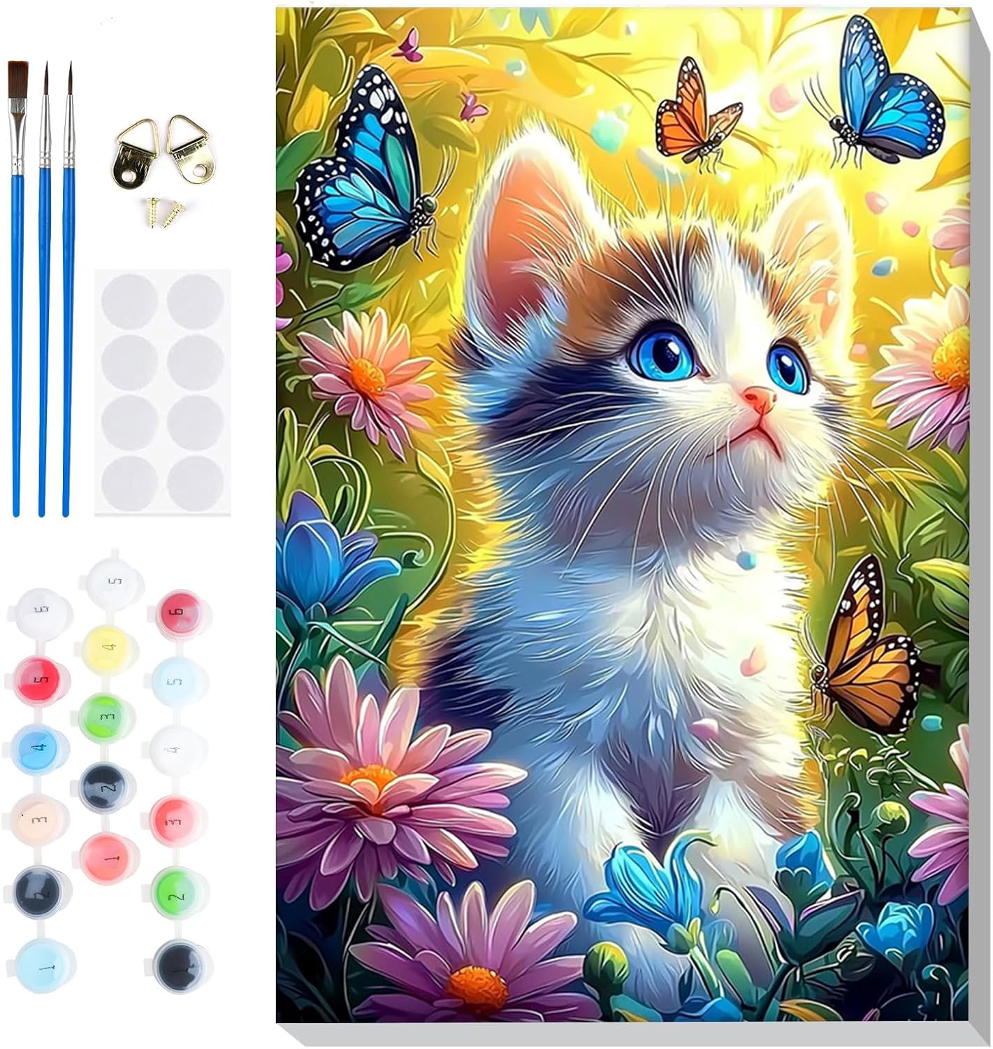 Amazon.com: Bowetile Framed Paint by Numbers Cat for Adults Beginners ...