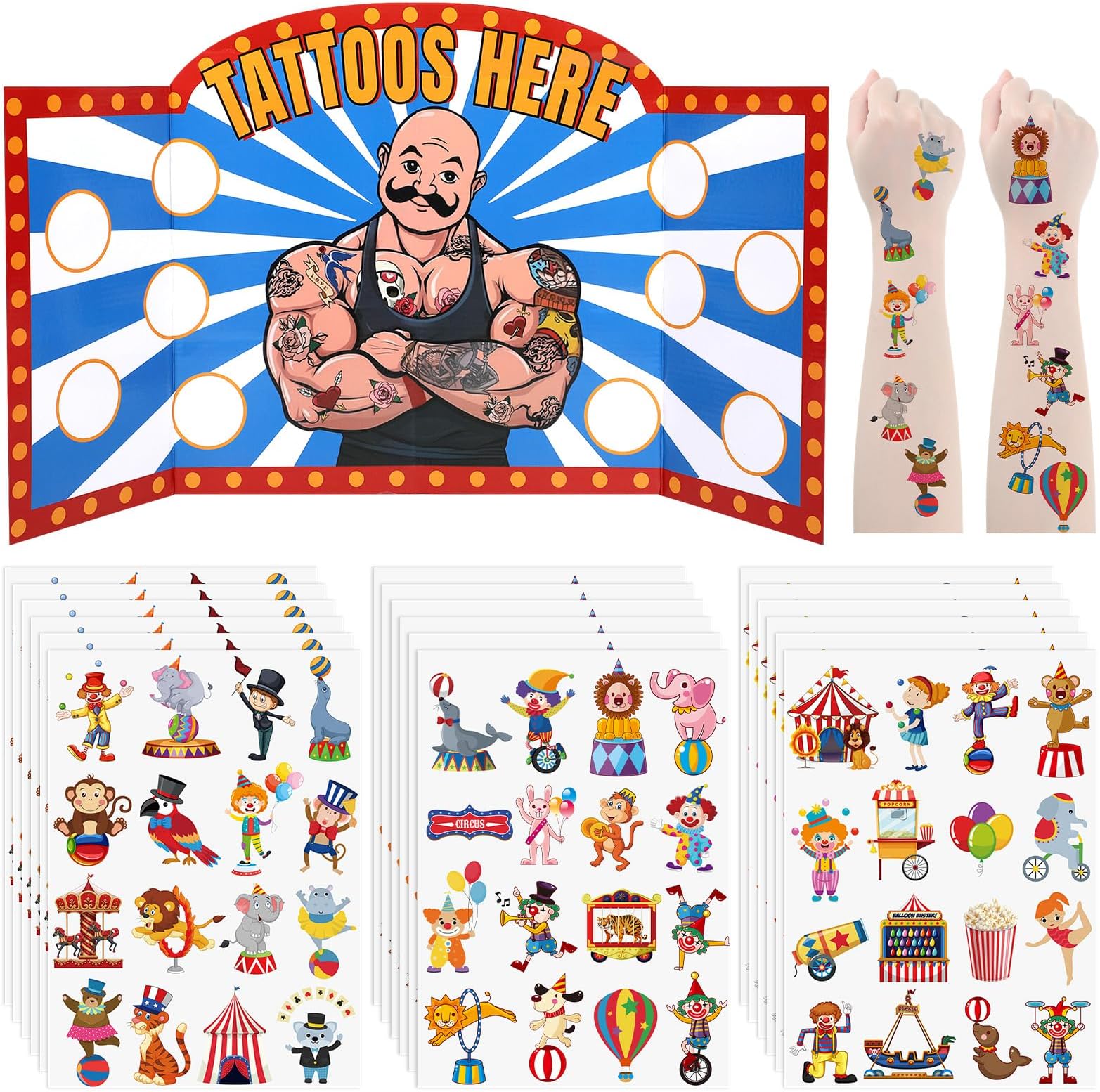 Amazon.com: Carnival Cardboard Tattoo Booth with 288 Pcs Circus Tattoos ...