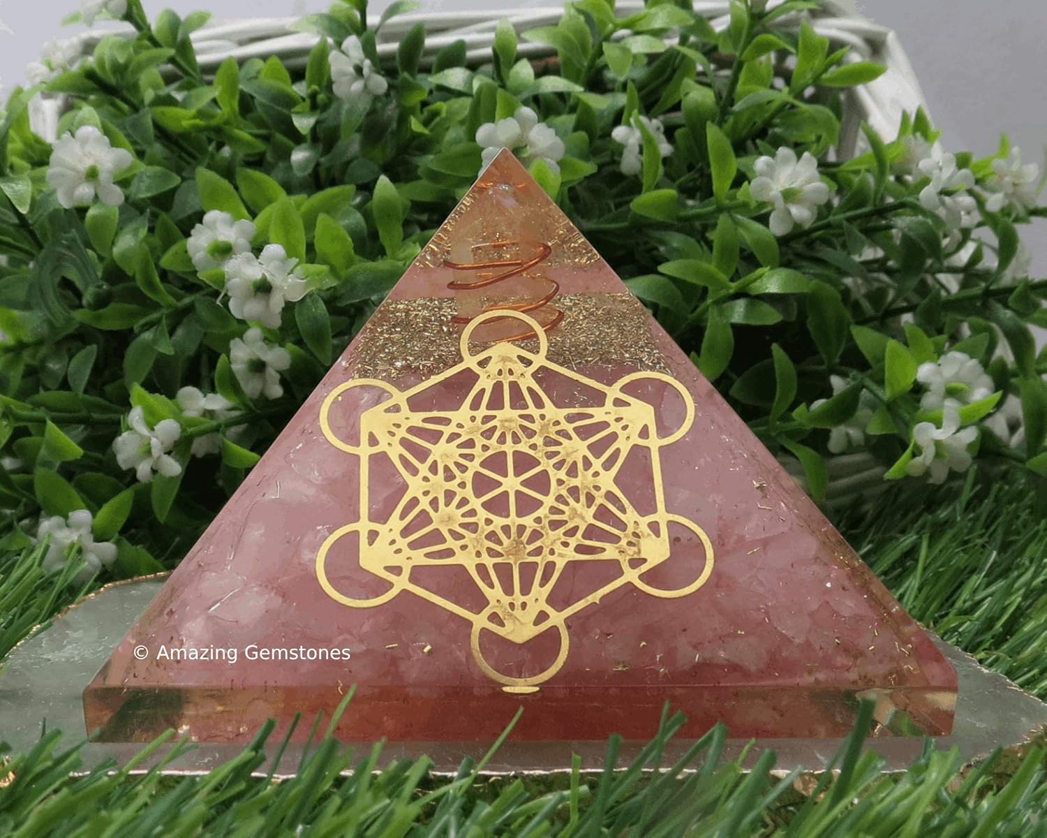 Large Orgone Pyramid | Rose Quartz Pyramid Crystal | Metatron Orgonite ...