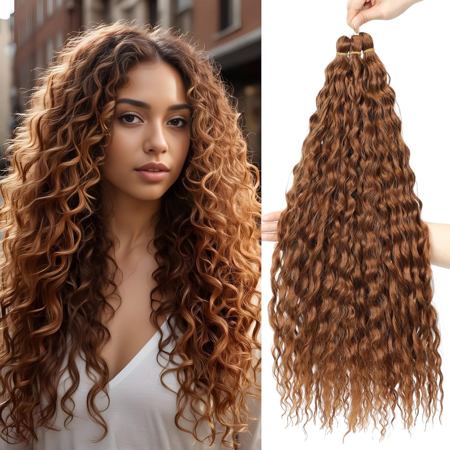 FANLUTYIN 22 Inch Curly Crochet Braiding Hair 3 Packs Ocean Wave ...