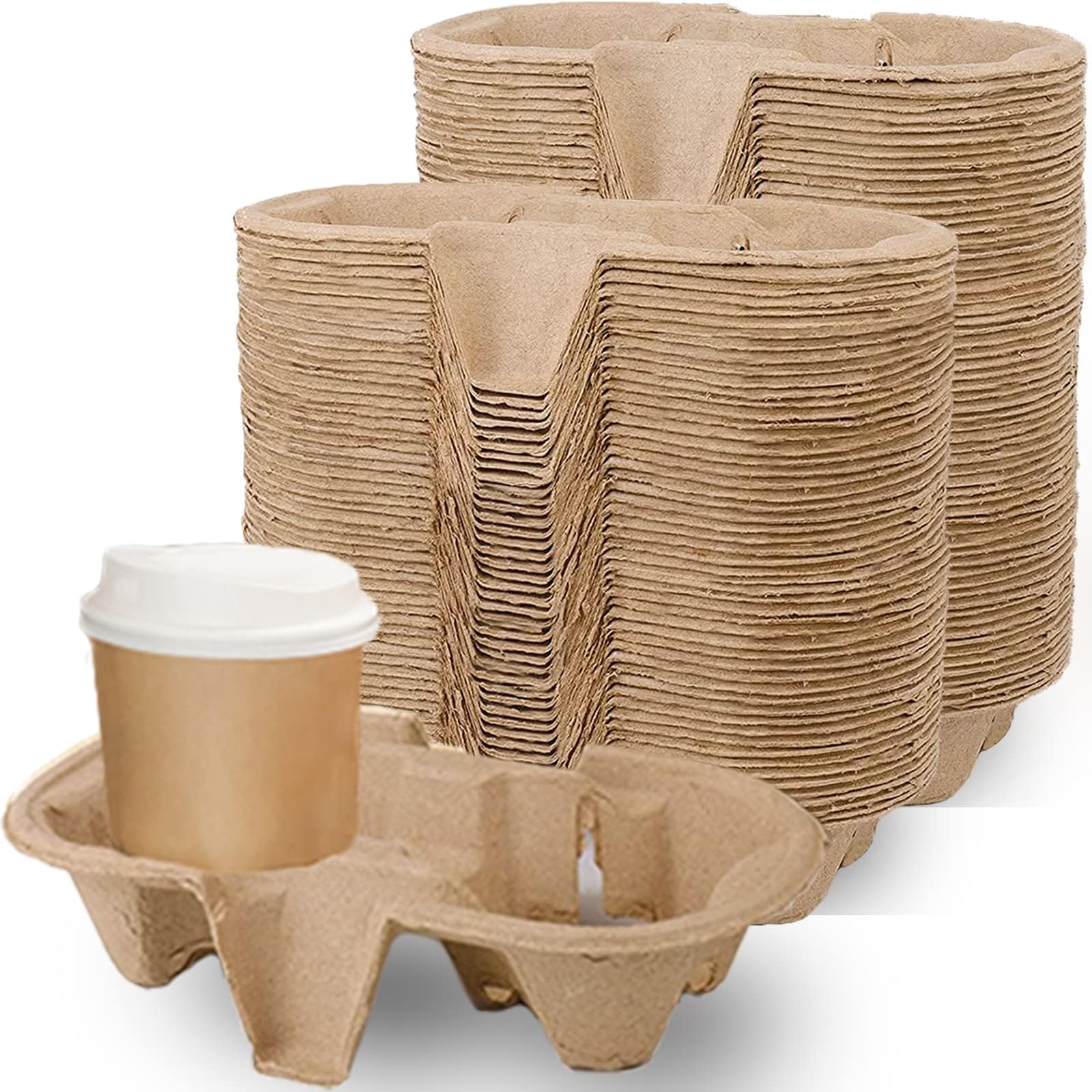 Amazon.com: JOIKIT 100 PCS 2 Cup Pulp Fiber Drink Carrier, Molded Fiber ...