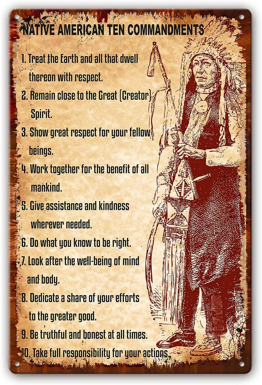 Amazon.com: Peastrog Metal Tin Sign Native American Ten Commandments ...