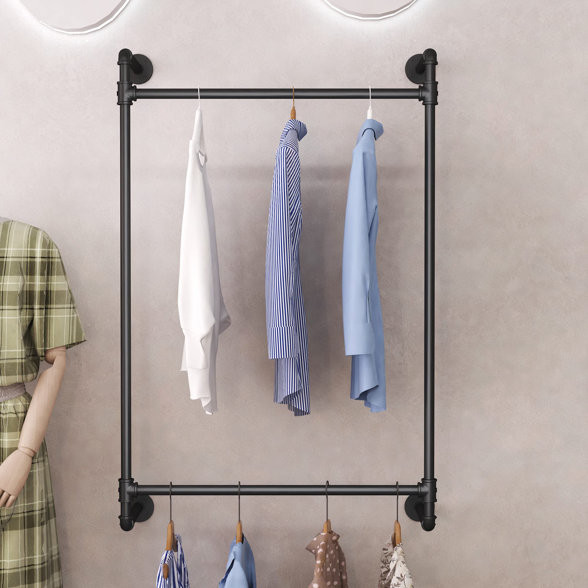 Metal Industrial Pipe Clothing Garment Rack Wall Mounted Heavy Duty ...