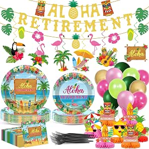 Amazon.com: 156Pcs Tropical Hawaiian Luau Retirement Party Decoration ...