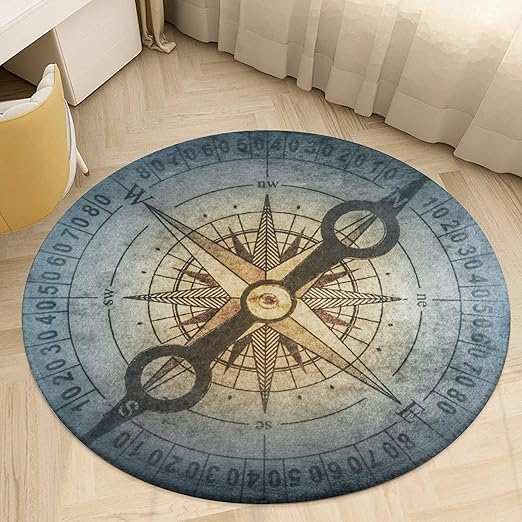 Amazon.com: HoaMoya Vintage Skull Compass Round Rug Marine Nautical Map ...