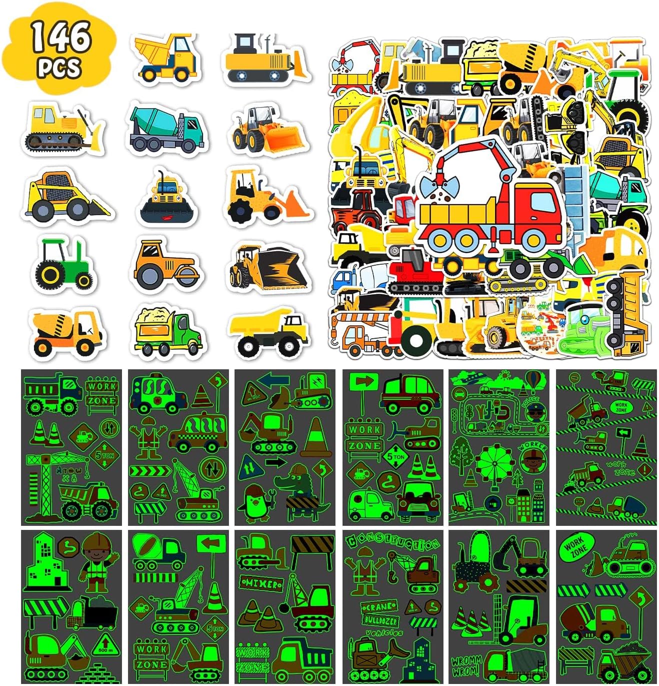Amazon.com: Lessgel Construction Stickers Packs For Kids Boys, 146 ...