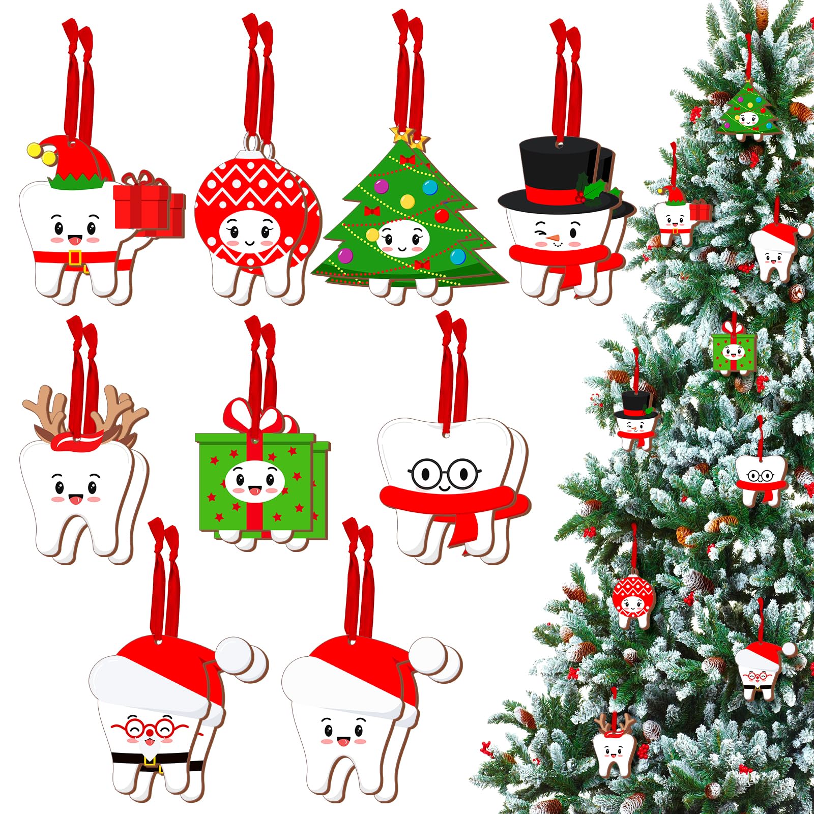 Amazon.com: Hoteam 36 Pcs Christmas Tooth Ornaments for Tree Double ...