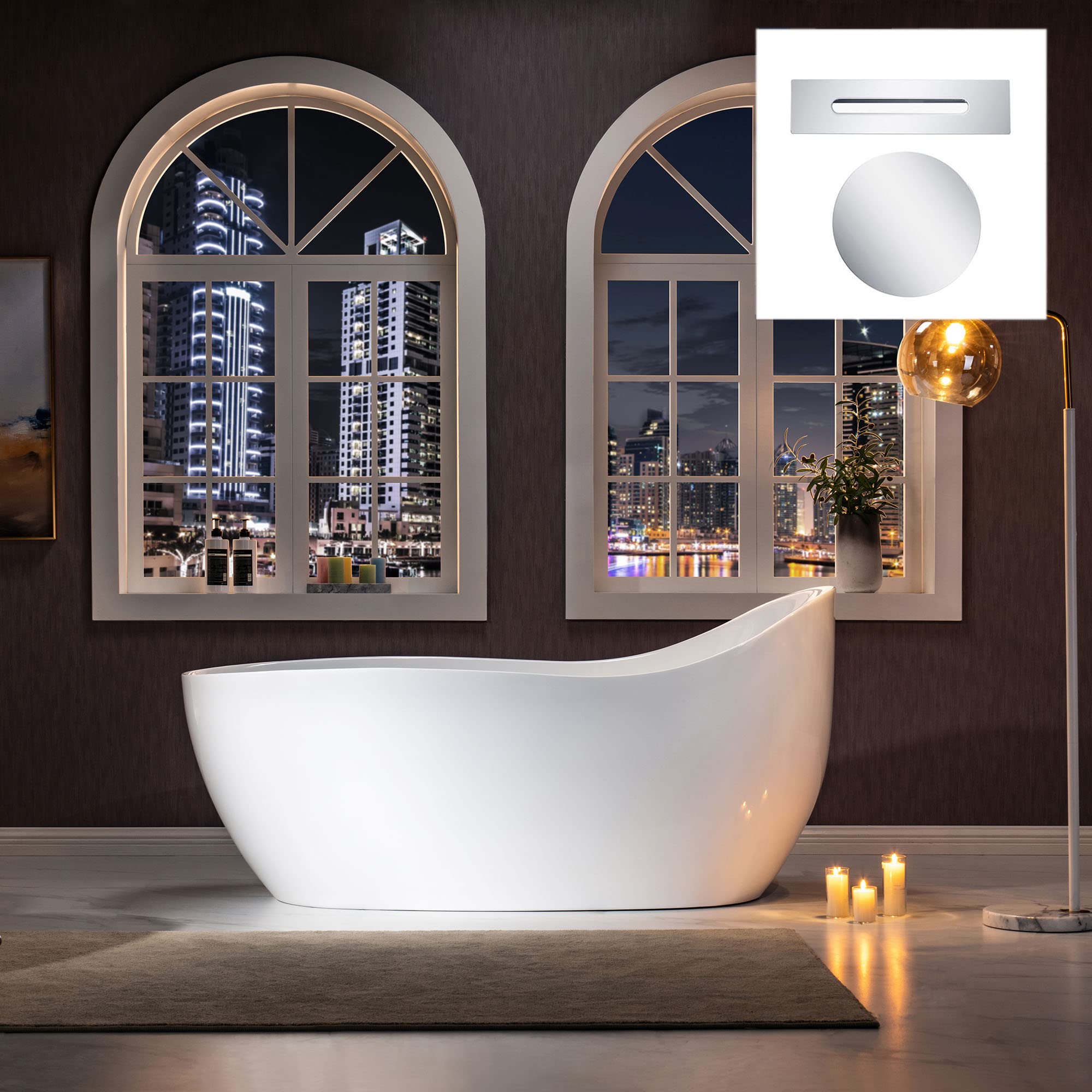 WOODBRIDGE 67" Acrylic Freestanding Bathtub Contemporary Soaking Chrome ...