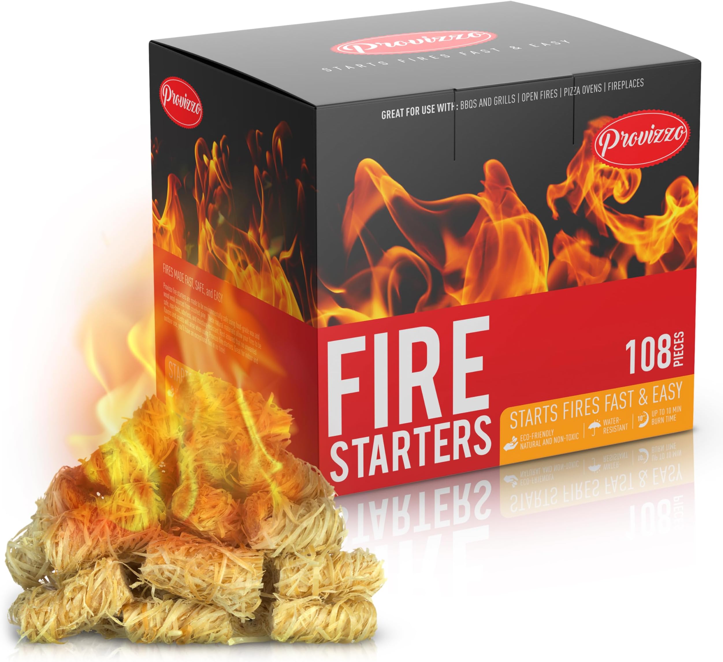 Amazon.com : Provizzo 108 pcs Fire Starters - Natural Charcoal Fire ...