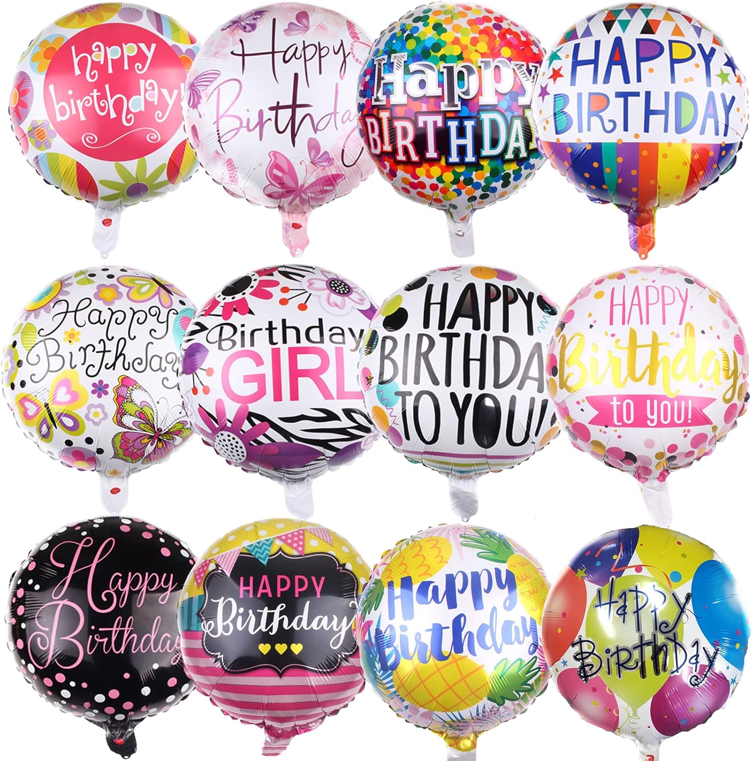 Auch 48 Pieces Happy Birthday Party Aluminum Foil Balloons 18" Foil ...