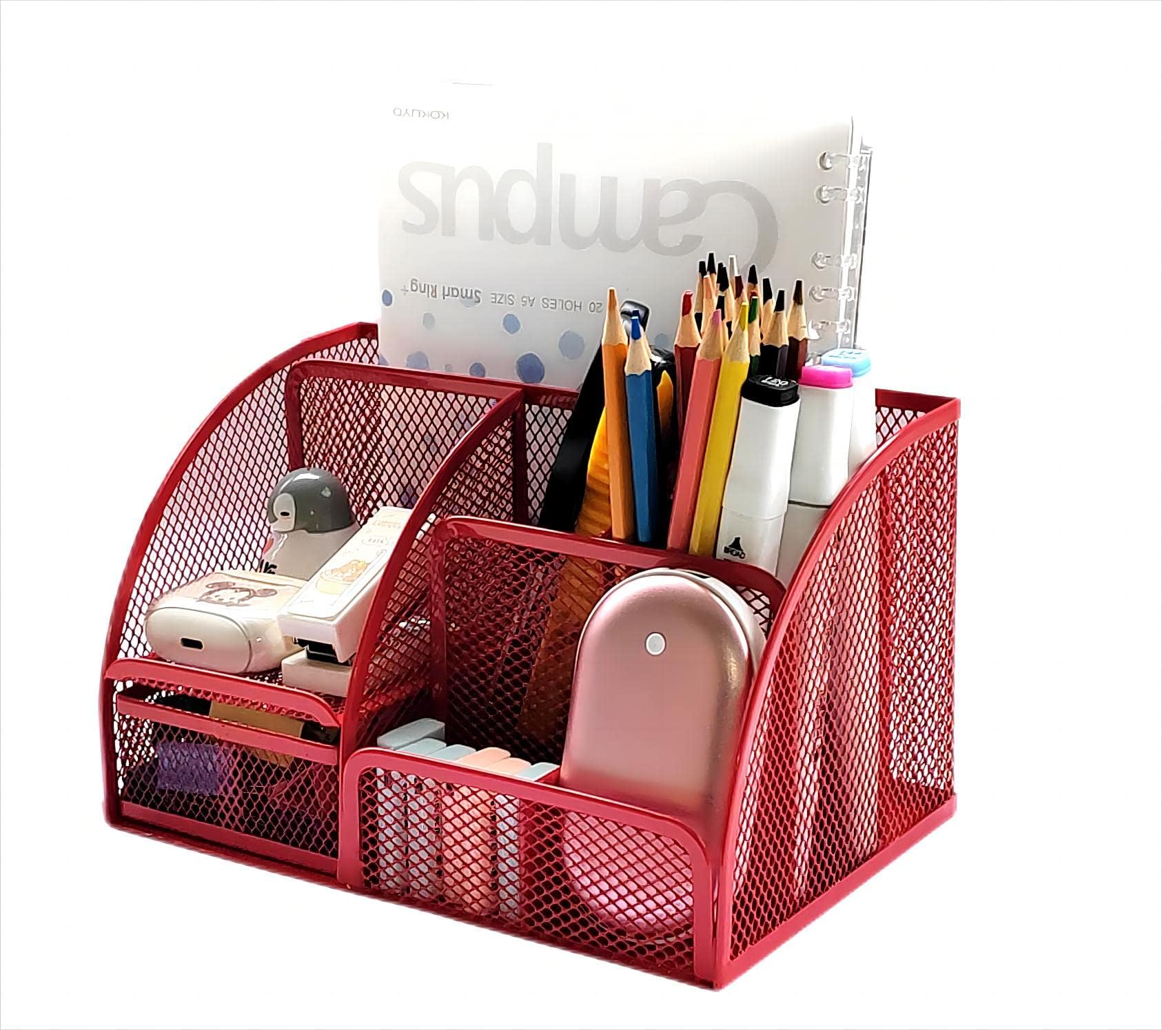 Amazon.com : ROSE RED Metal Mesh 7 Compartment Desk Organizer Pencil ...