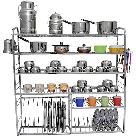 DHSVS Stainless Steel Wall Mount Kitchen Racks | Dish Rack with Cutlery ...