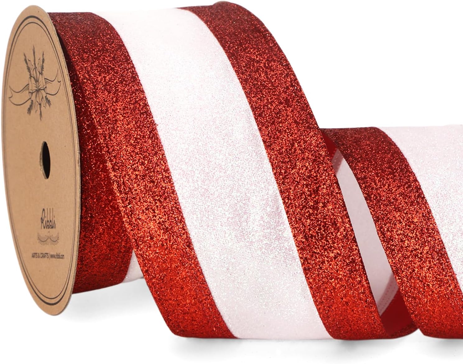 Amazon.com: Ribbli Red and White Wired Ribbon Glitter Red and ...